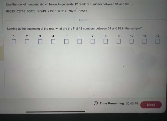 Solved Use the row of numbers shown below to generate 12 | Chegg.com
