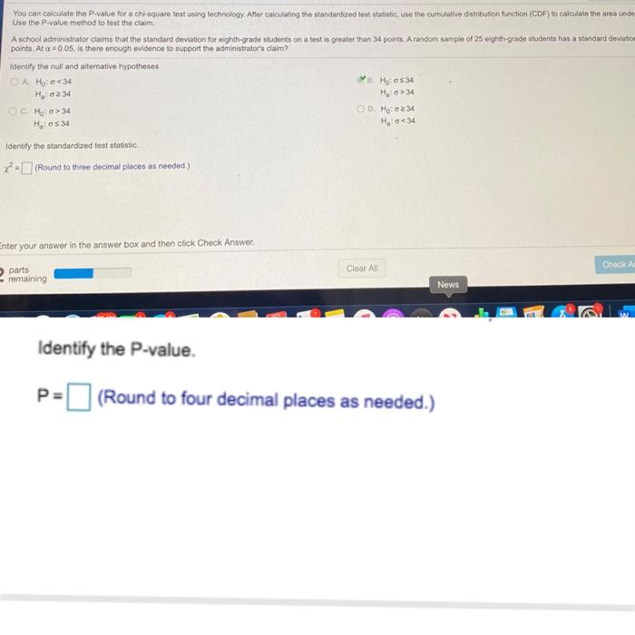 Solved You can calculate the P-value for a che square test | Chegg.com