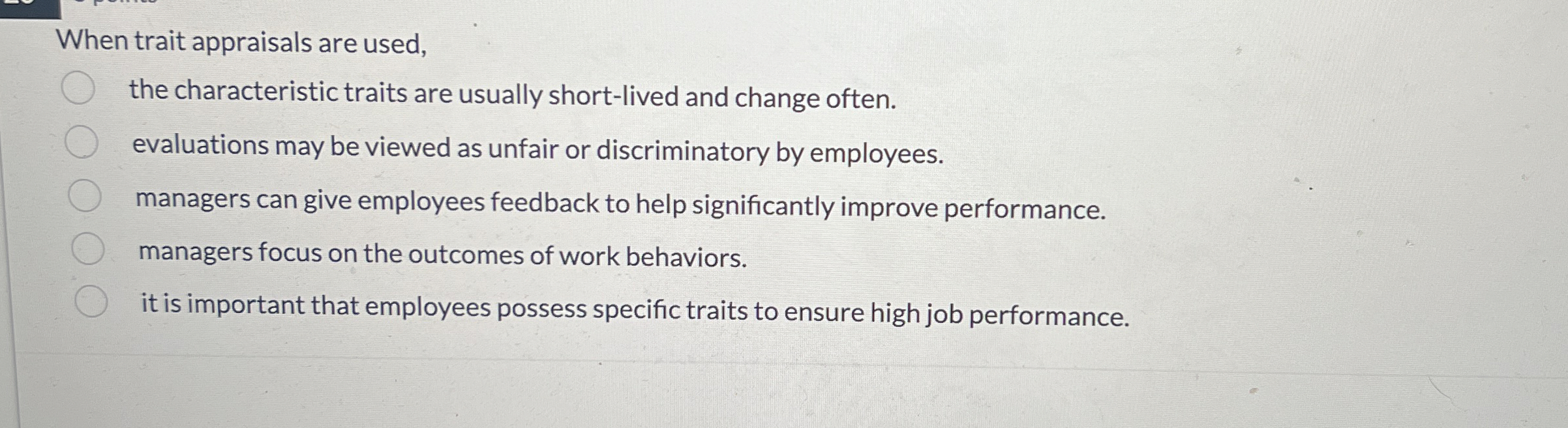 Solved When trait appraisals are used,the characteristic | Chegg.com