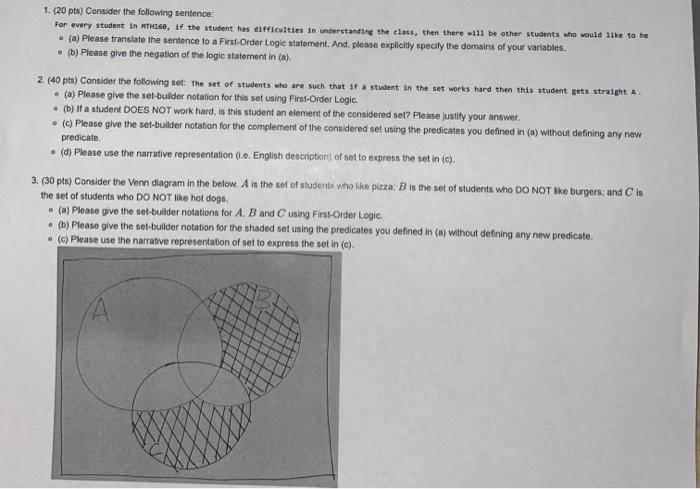 Solved 1. (20 pis) Consider the following sentence: For | Chegg.com
