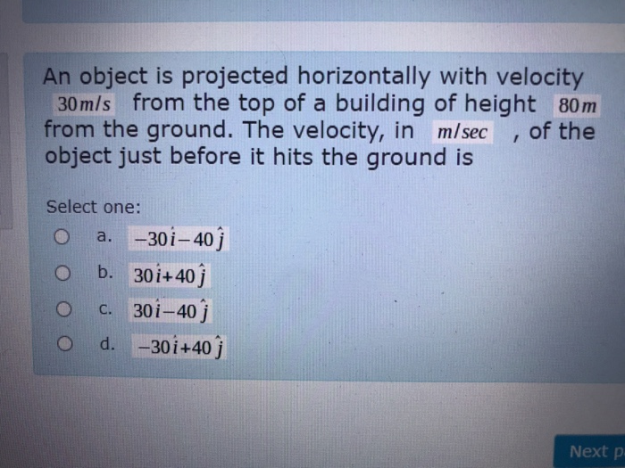 Solved An object is projected horizontally with velocity 30 | Chegg.com