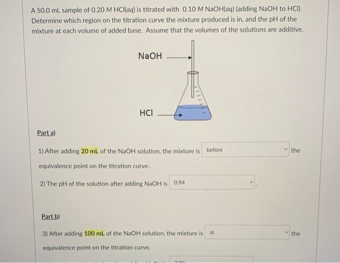 Solved A 50.0 mL sample of 0.20MHCl(aq) is titrated with | Chegg.com