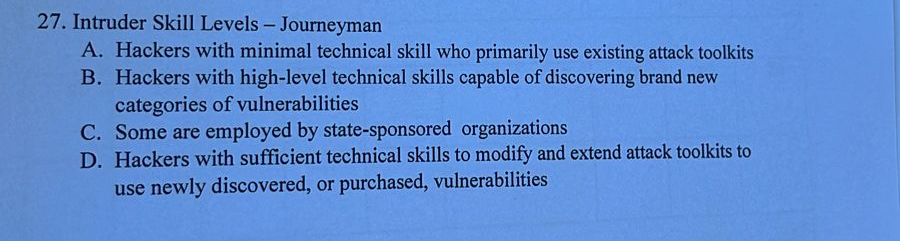 Solved Intruder Skill Levels - ﻿JourneymanA. ﻿Hackers with | Chegg.com