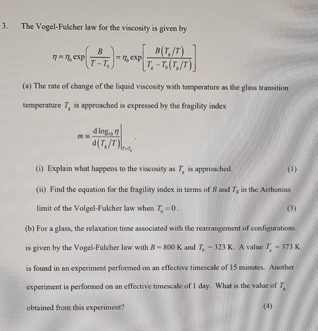 Solved Find the equarion for the fragility index interm of B | Chegg.com