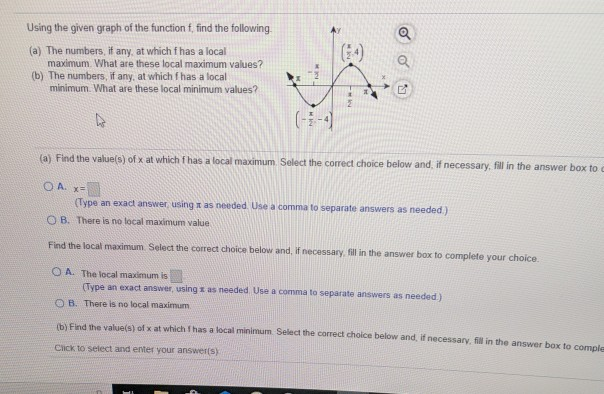 Solved Using The Given Graph Of The Function F Find The