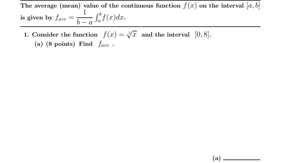 Solved The average (mean) value of the continuous function | Chegg.com