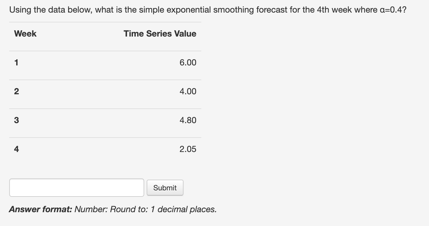 Solved Using the data below, what is the simple exponential | Chegg.com