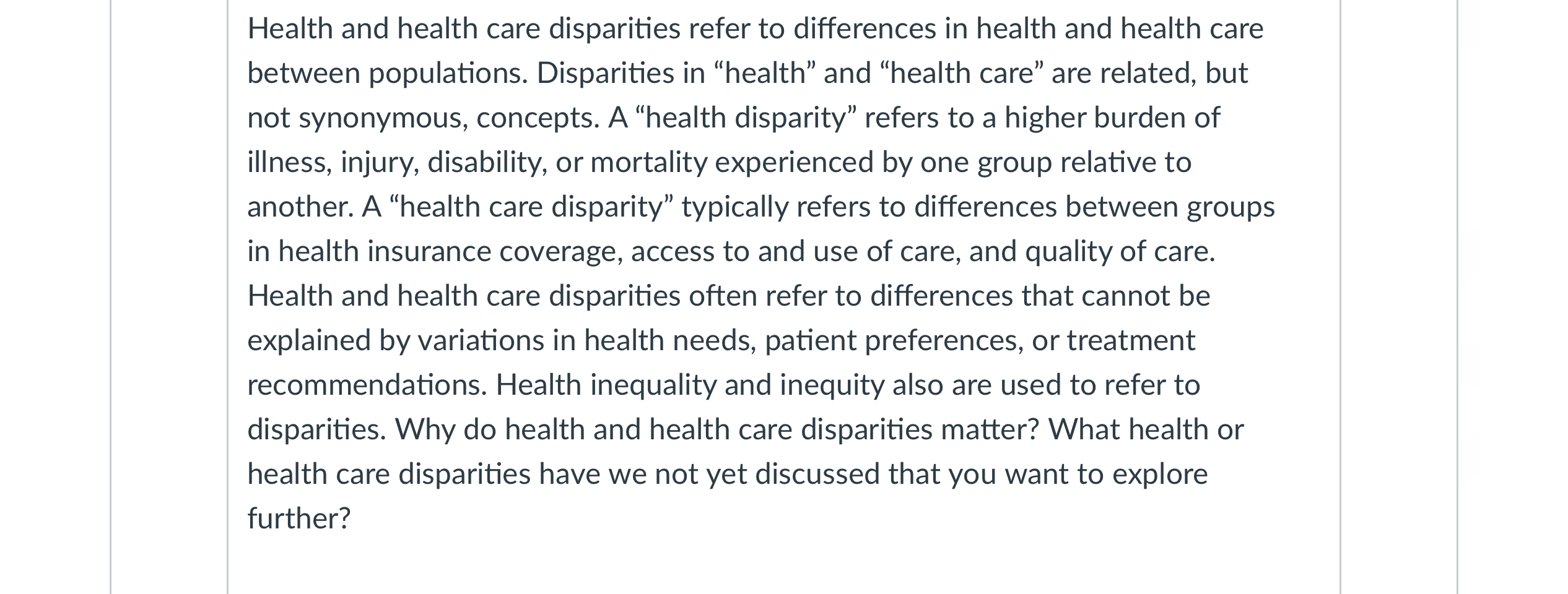 Solved Health and health care disparities refer to | Chegg.com