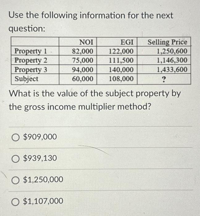 Solved Use the following information for the next question: | Chegg.com