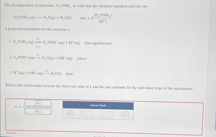 Solved The decomposition of nitramide, O2NNH2, in water has | Chegg.com