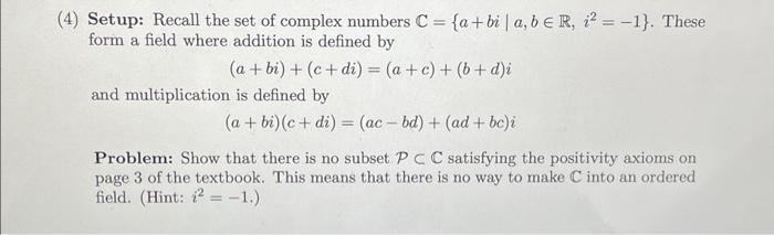 Solved Setup: Recall the set of complex numbers | Chegg.com