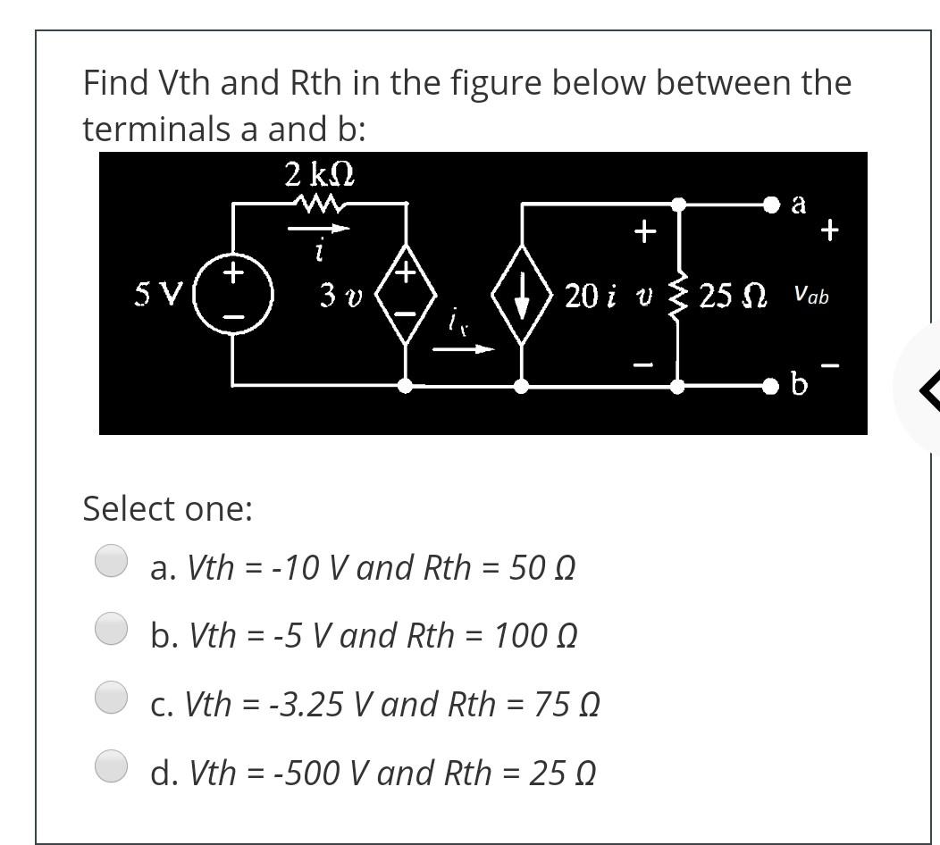 Solved Find Vth and Rth in the figure below between the | Chegg.com