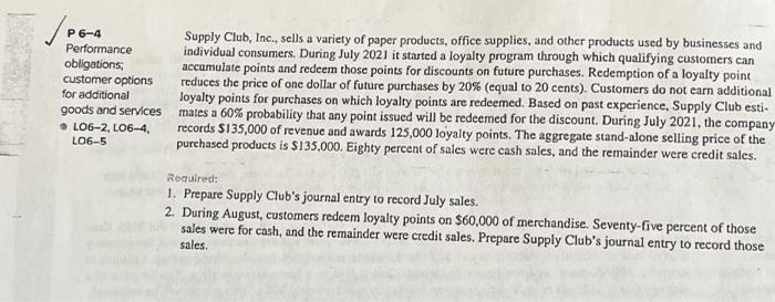 Solved P 6-4 Performance obligations: customer options for | Chegg.com