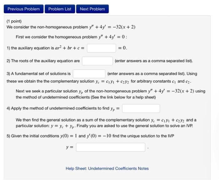 Solved (1 point) We consider the non-homogeneous problem | Chegg.com