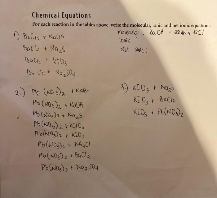 Solved Net ionic: Chemical Equations For each reaction in | Chegg.com