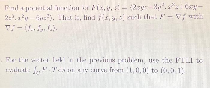 Solved Find a potential function for | Chegg.com
