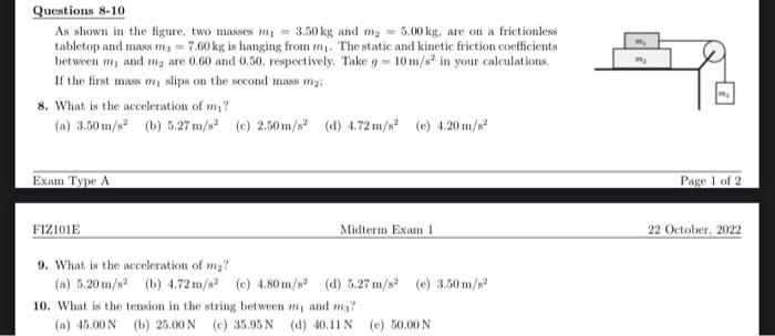 Solved As shown in the figure, two masses m1=3.50 kg and | Chegg.com