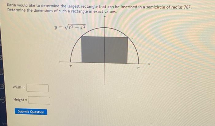 Solved Karla would like to determine the largest rectangle | Chegg.com