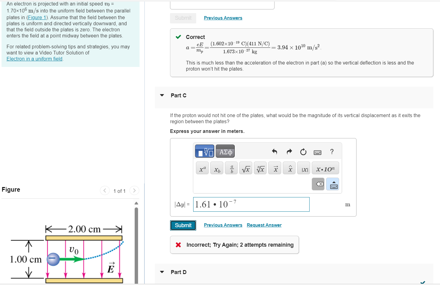 Solved An electron is projected with an initial speed | Chegg.com