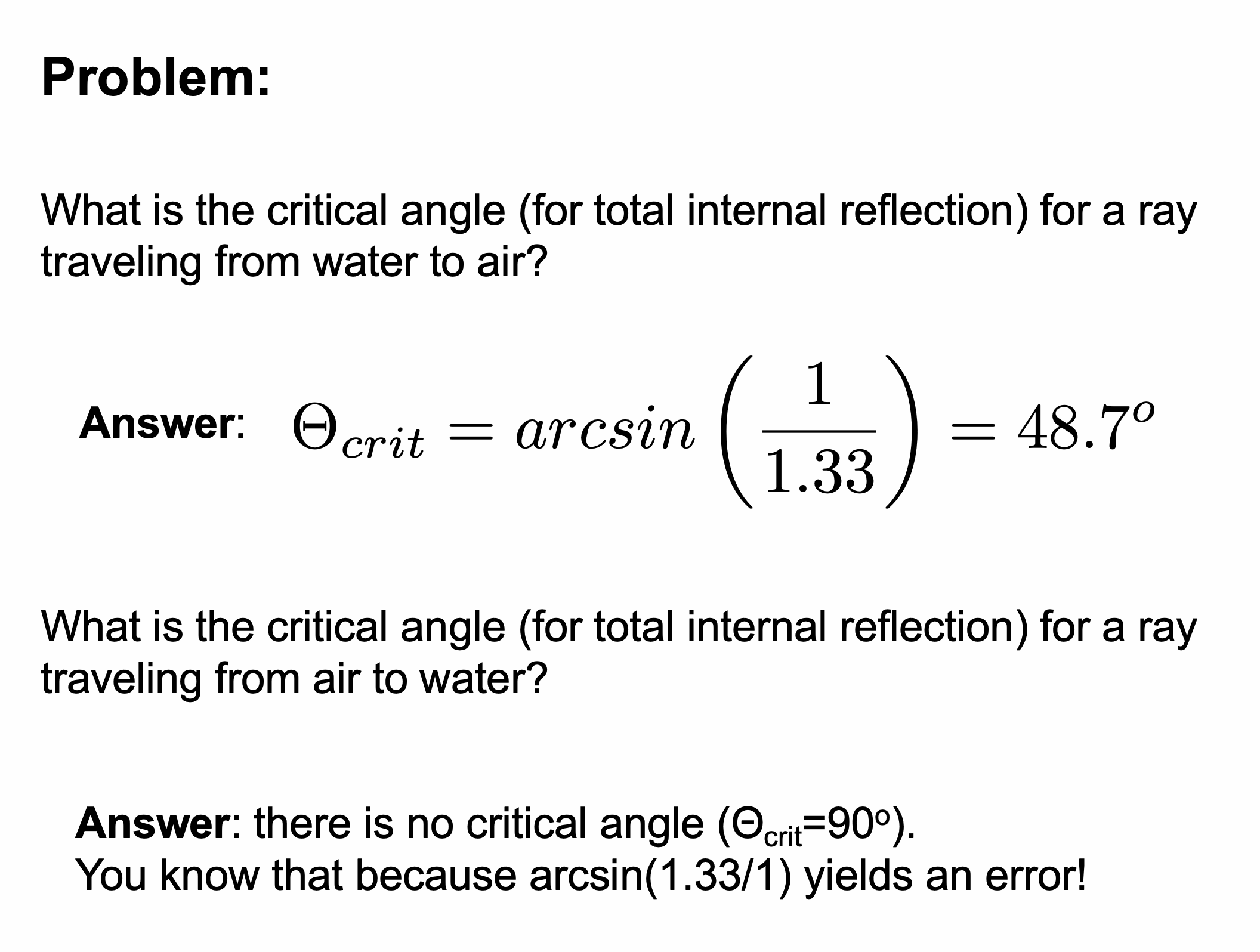 Solved Problem: What is the critical angle (for total | Chegg.com