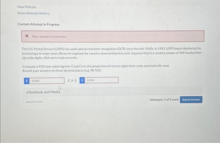 Solved The US. Postal Service (USPS) has used optical | Chegg.com