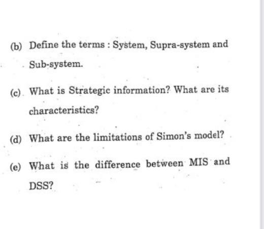 Solved (b) Define the terms: System, Supra-system and | Chegg.com