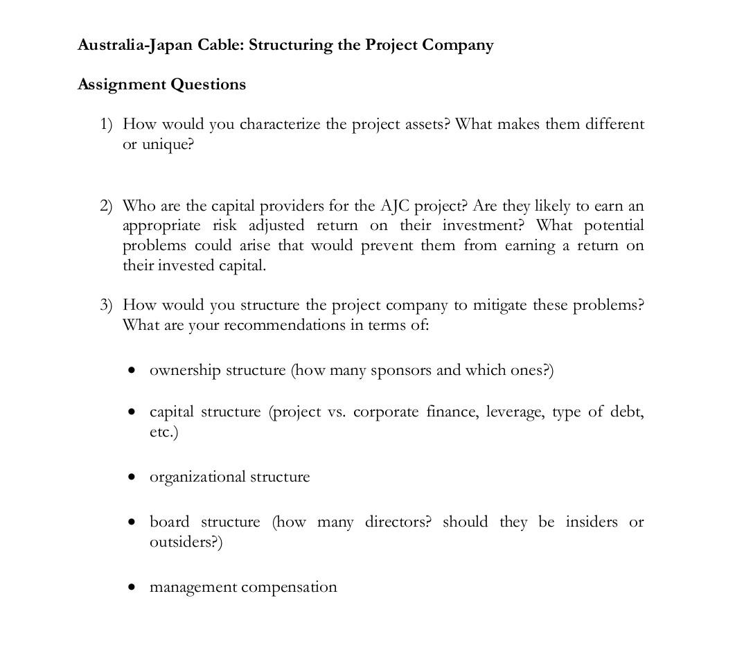 Solved Australia-Japan Cable: Structuring the Project | Chegg.com