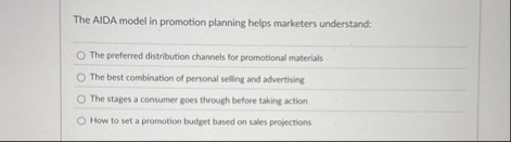 Solved The AIDA model in promotion planning helps marketers | Chegg.com