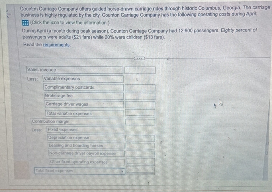 Solved Counton Carriage Company offers guided horse-drawn | Chegg.com