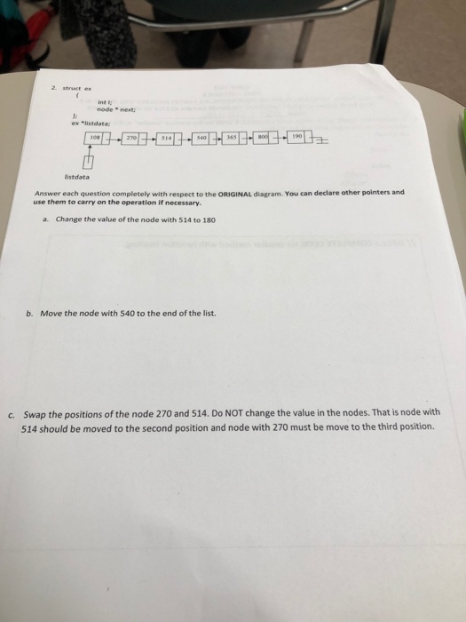 struct ex int node next: ex *listdata: 190 108 270 | Chegg.com
