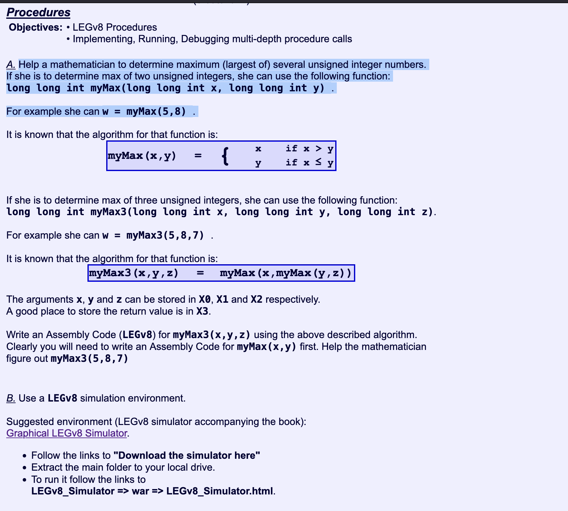 Solved ProceduresObjectives: * ﻿LEGv8 | Chegg.com