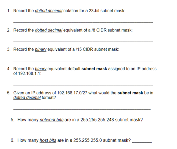 Solved Record The Dotted Decimal Notation For A 23 Bit 5740