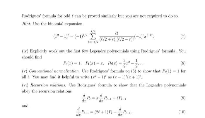 Solved (- df 1. Legendre Polynomials Legendre's equation df | Chegg.com