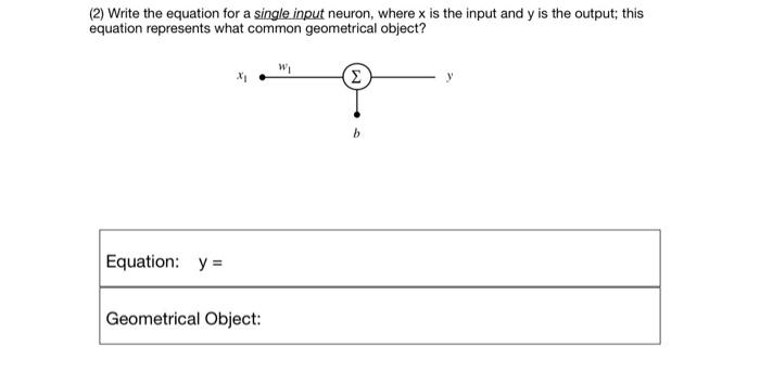 Solved (2) Write the equation for a single input neuron, | Chegg.com