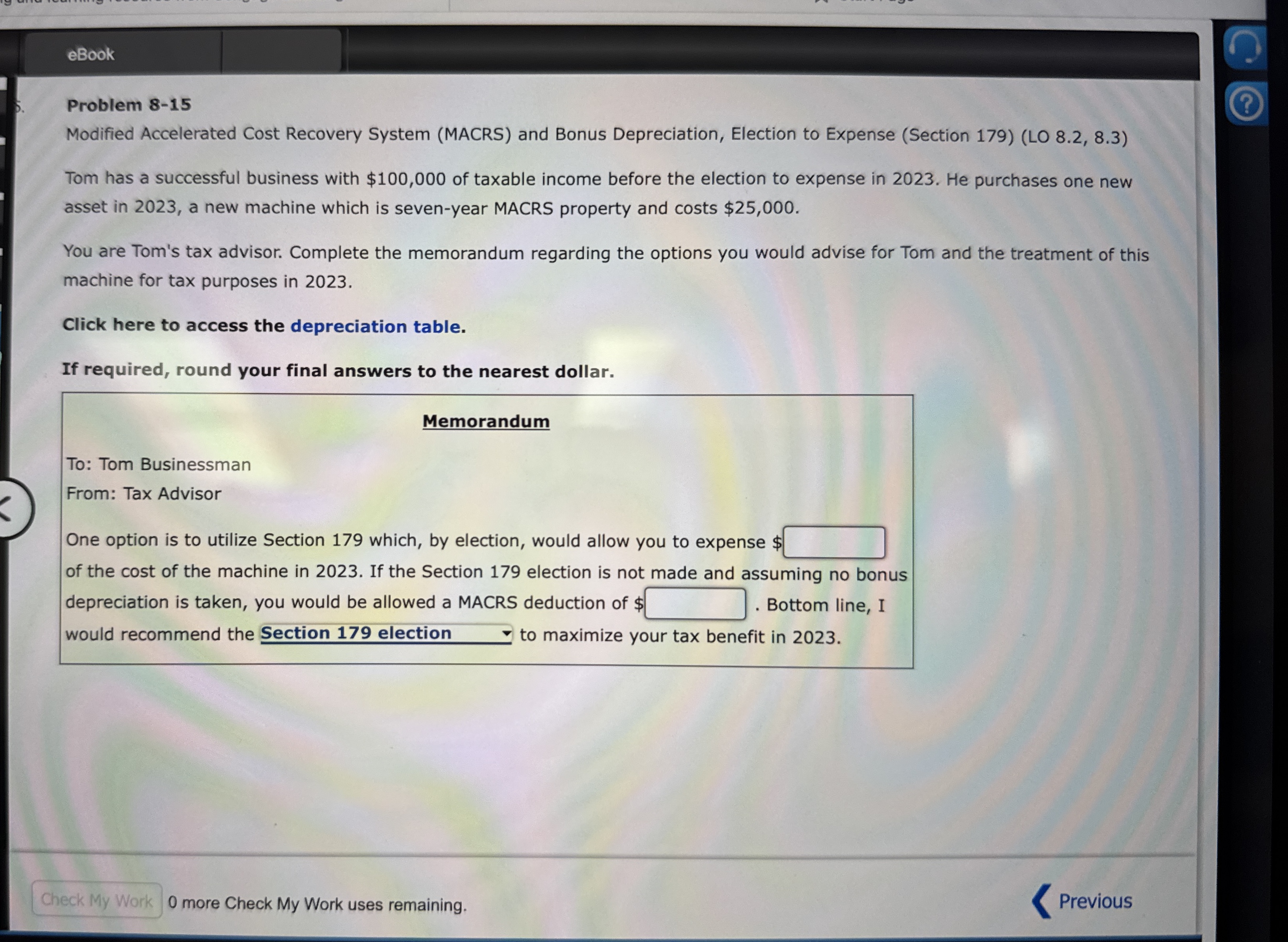 Solved eBookProblem 8-15Modified Accelerated Cost Recovery | Chegg.com