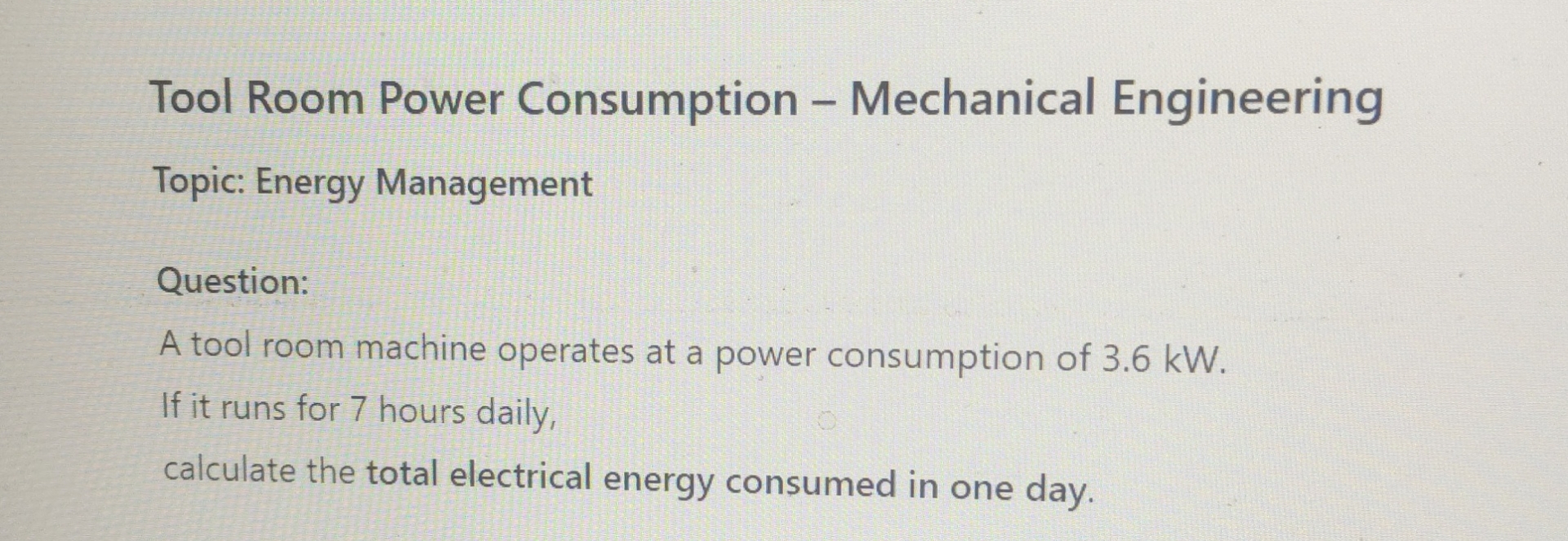 Solved Tool Room Power Consumption - ﻿Mechanical | Chegg.com