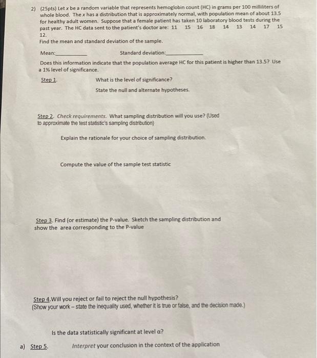 Solved 2) (25pts) Let x be a random variable that represents | Chegg.com
