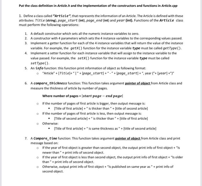 Solved Put the class definition in Article.h and the | Chegg.com