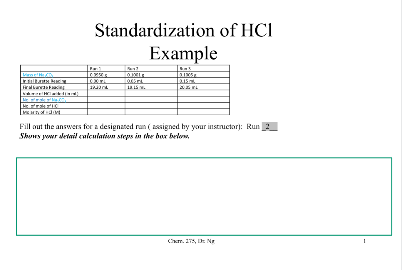 Solved Standardization of HClExampleFill out the answers for | Chegg.com
