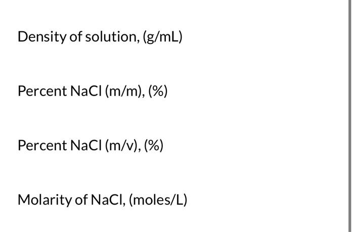 Solved Measurement Value Initial Volume of NaCl solution in | Chegg.com
