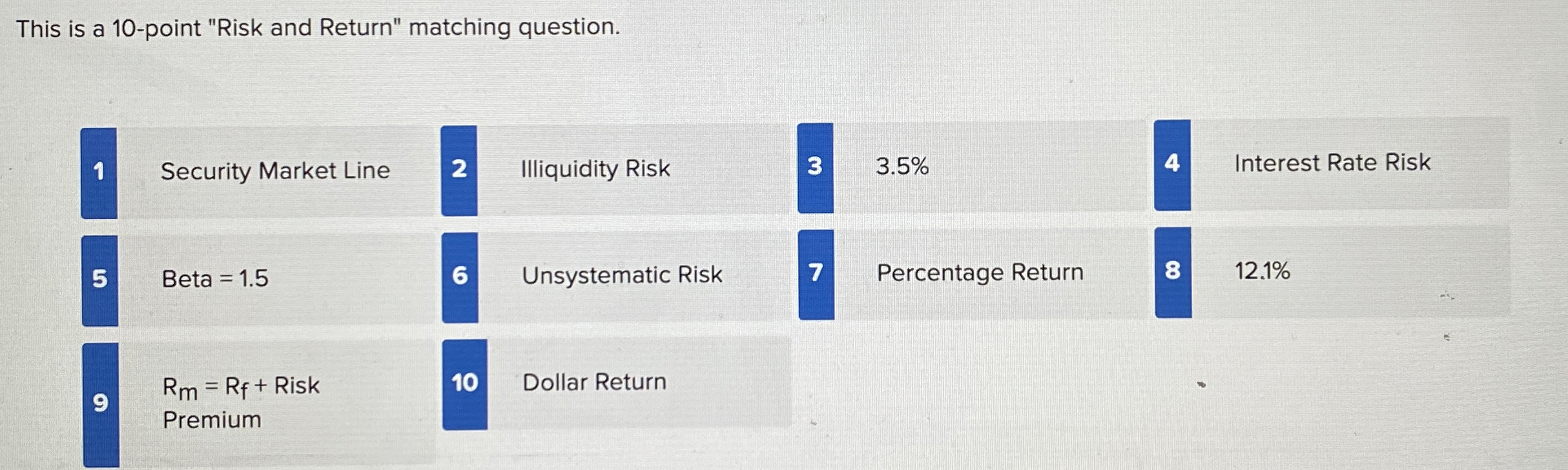 Solved This is a 10-point "Risk and Return" matching | Chegg.com