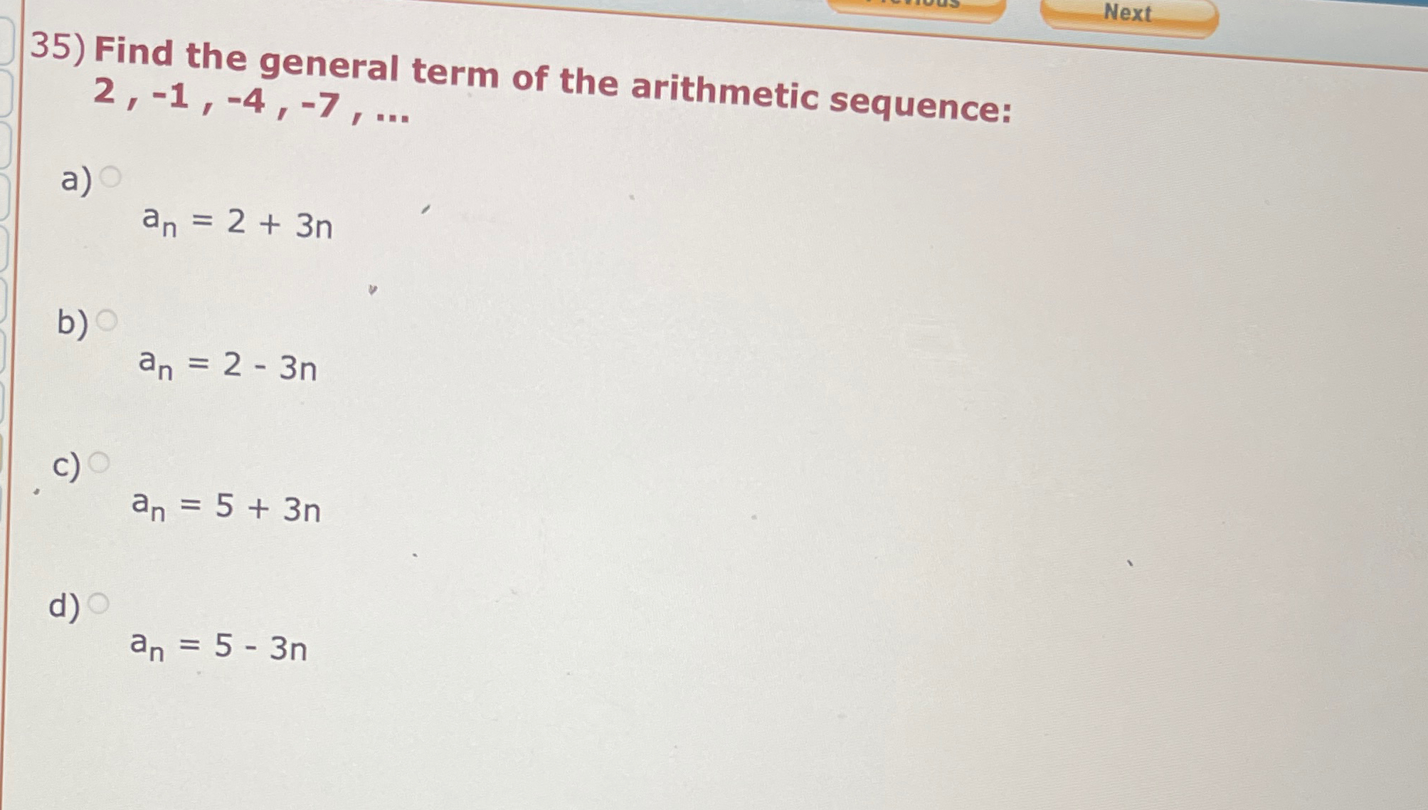Solved NextFind the general term of the arithmetic | Chegg.com