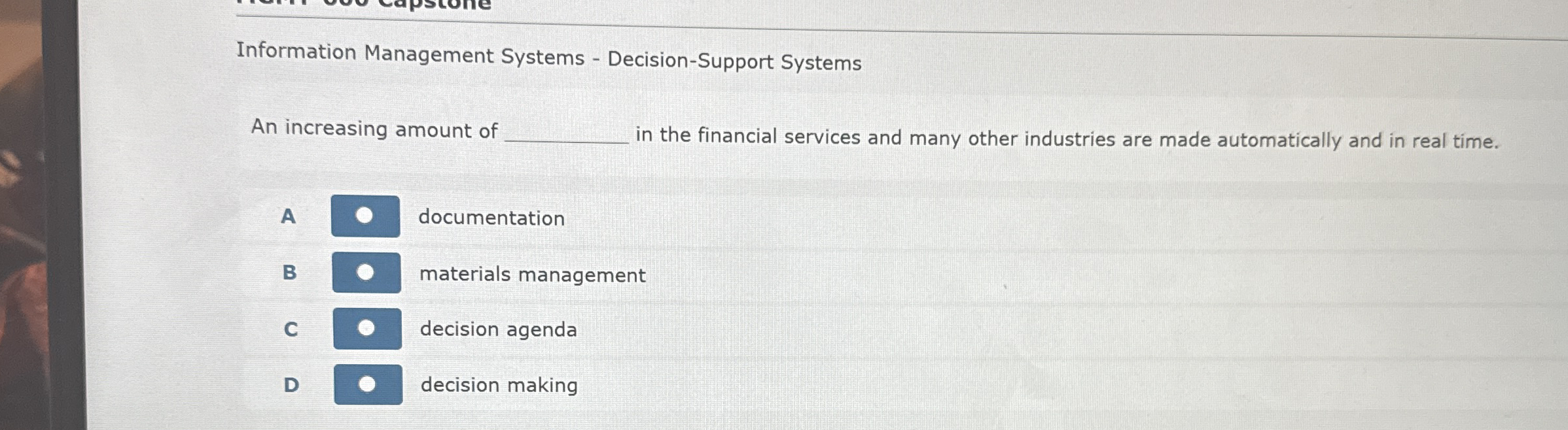 Solved Information Management Systems - ﻿Decision-Support | Chegg.com