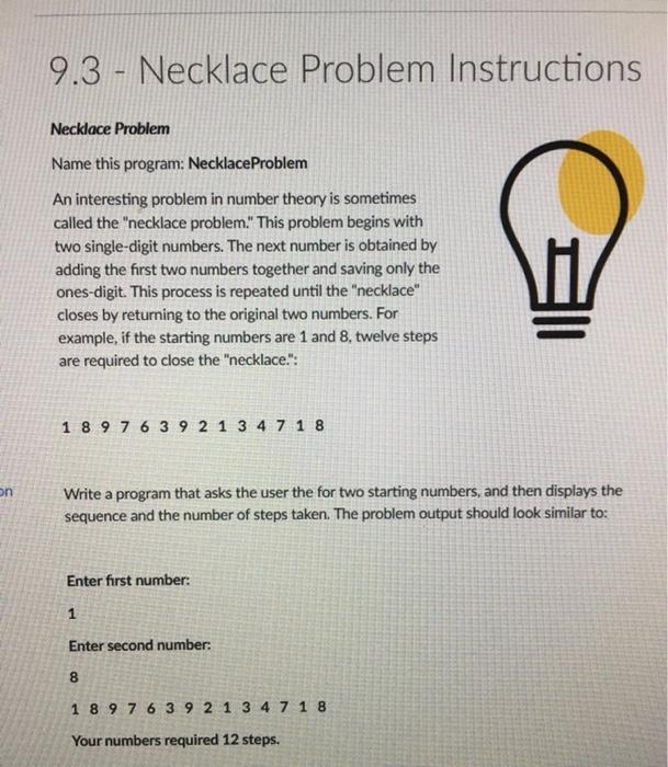 Solved 9.3 - Necklace Problem Instructions Necklace Problem | Chegg.com