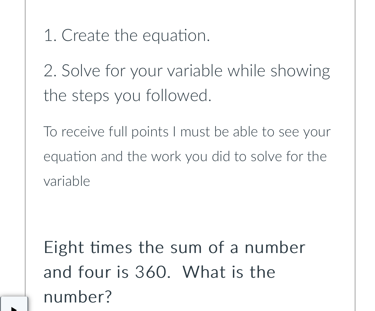 Solved Create the equation.Solve for your variable while | Chegg.com