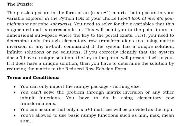 Solved You have to write a python program than takes a n by | Chegg.com