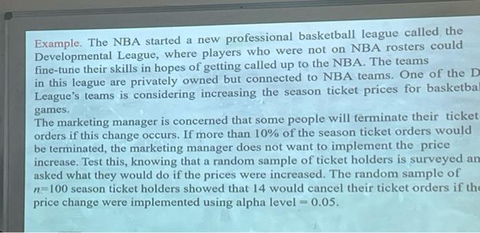 Solved Example. The NBA started a new professional | Chegg.com