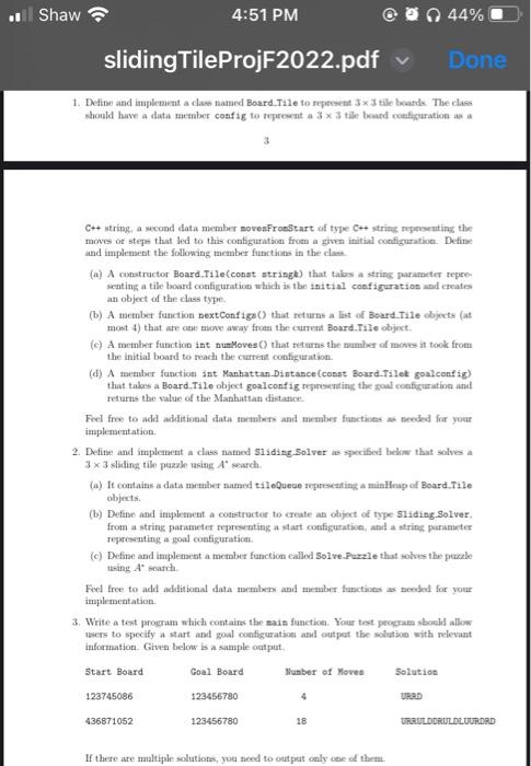 Solved 1 Sliding Tiles In this programming project you are | Chegg.com