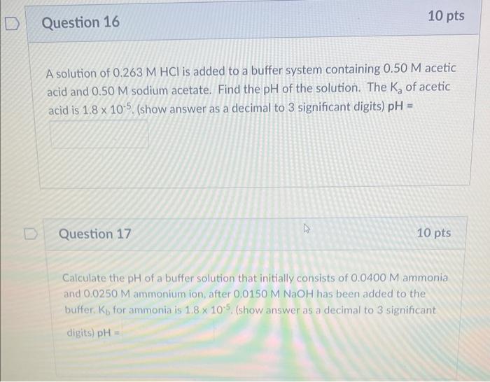 Solved A solution of 0.263MHCl is added to a buffer system | Chegg.com