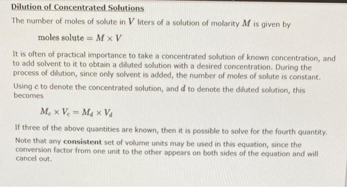 Solved Dilution of Concentrated Solutions The number of | Chegg.com